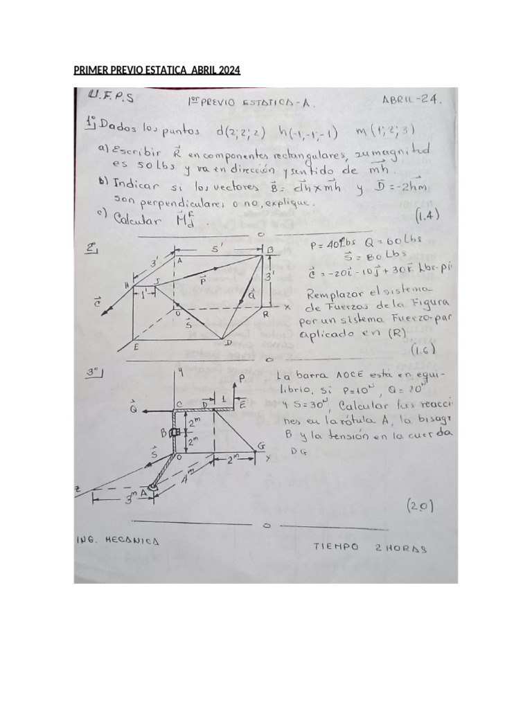 Primer Previo Estatica Abril 2024 | PDF