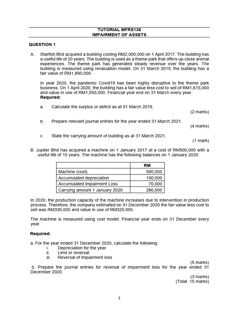 TUTORIAL MFRS136 - Questions | PDF | Depreciation | Goodwill (Accounting)