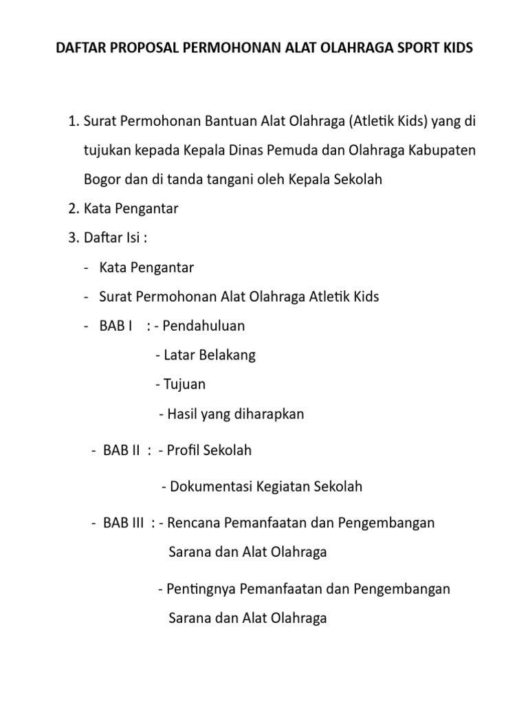 CONTOH PENGAJUAN PROPOSAL ALAT OLAHRAGA SPORT KIDS | PDF