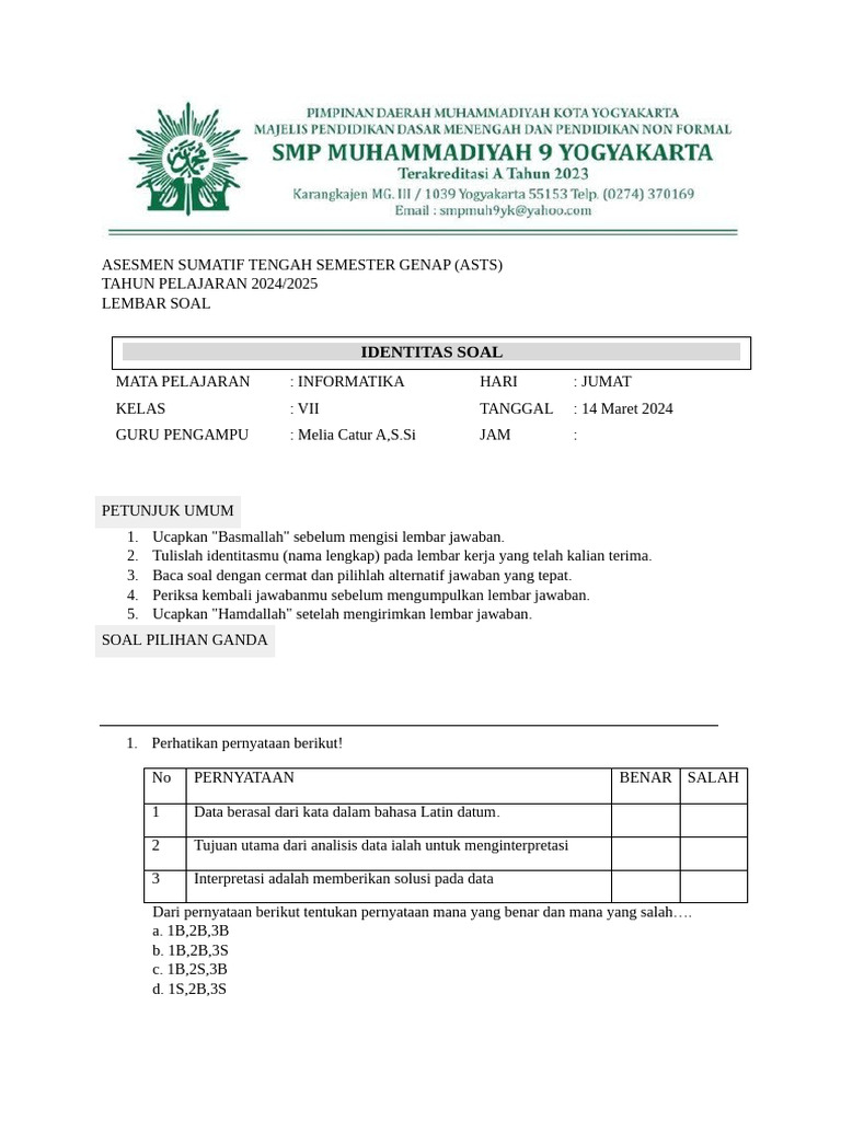 Soal Informatika 7 | PDF