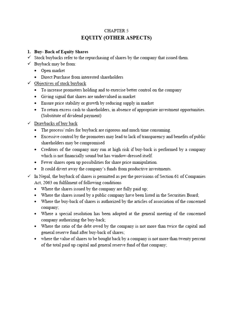 Equity Buybacks and Rights Issues Explained | PDF | Stocks | Share ...