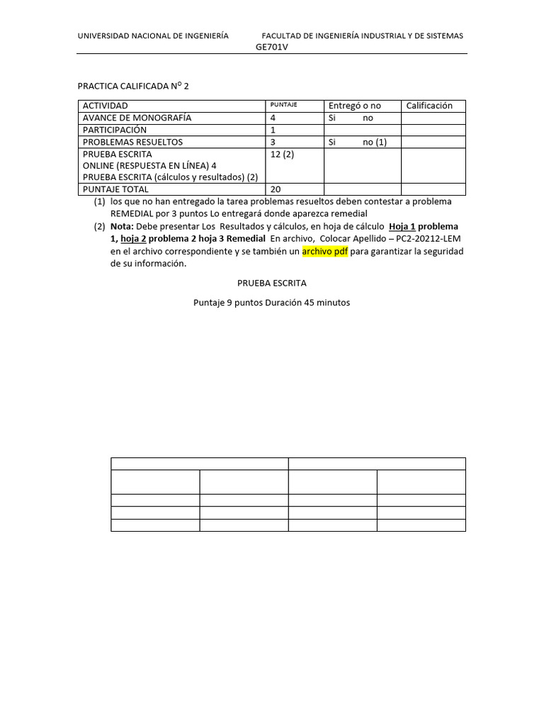 Enunciado - Practica Calificada No 2 - Lem | PDF
