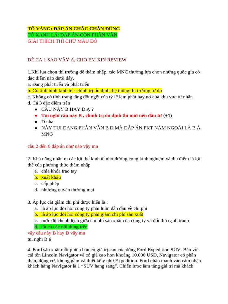 Giải đáp KDQT 1 | PDF