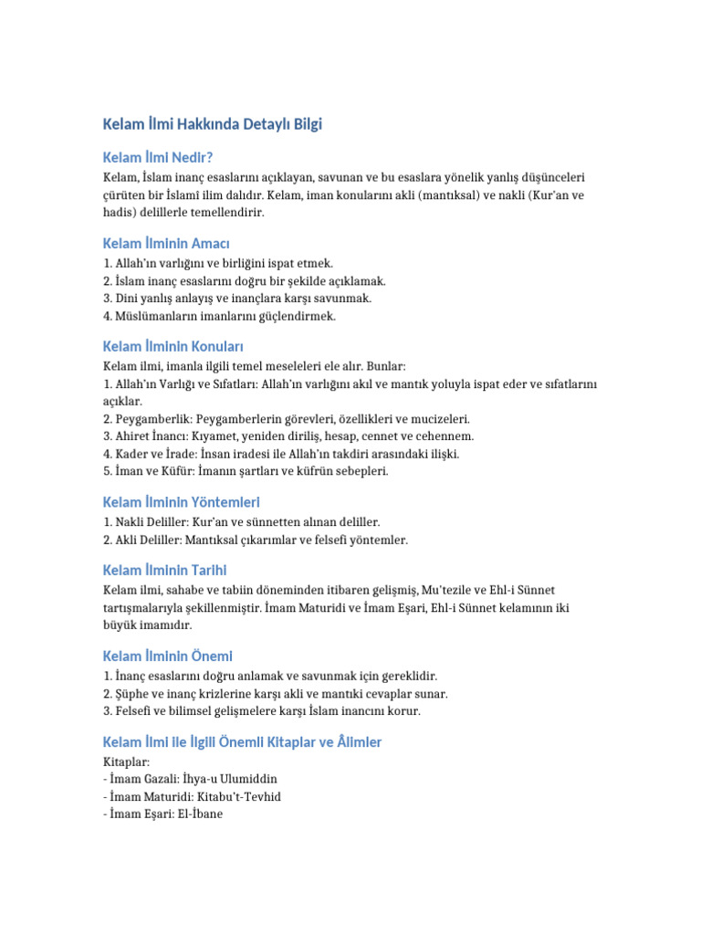Kelam Ilmi Bilgileri | PDF