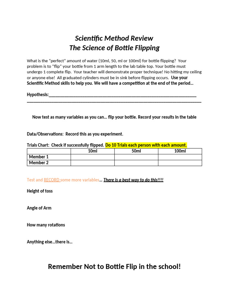 Bottle Flipping Experiment Guide | PDF