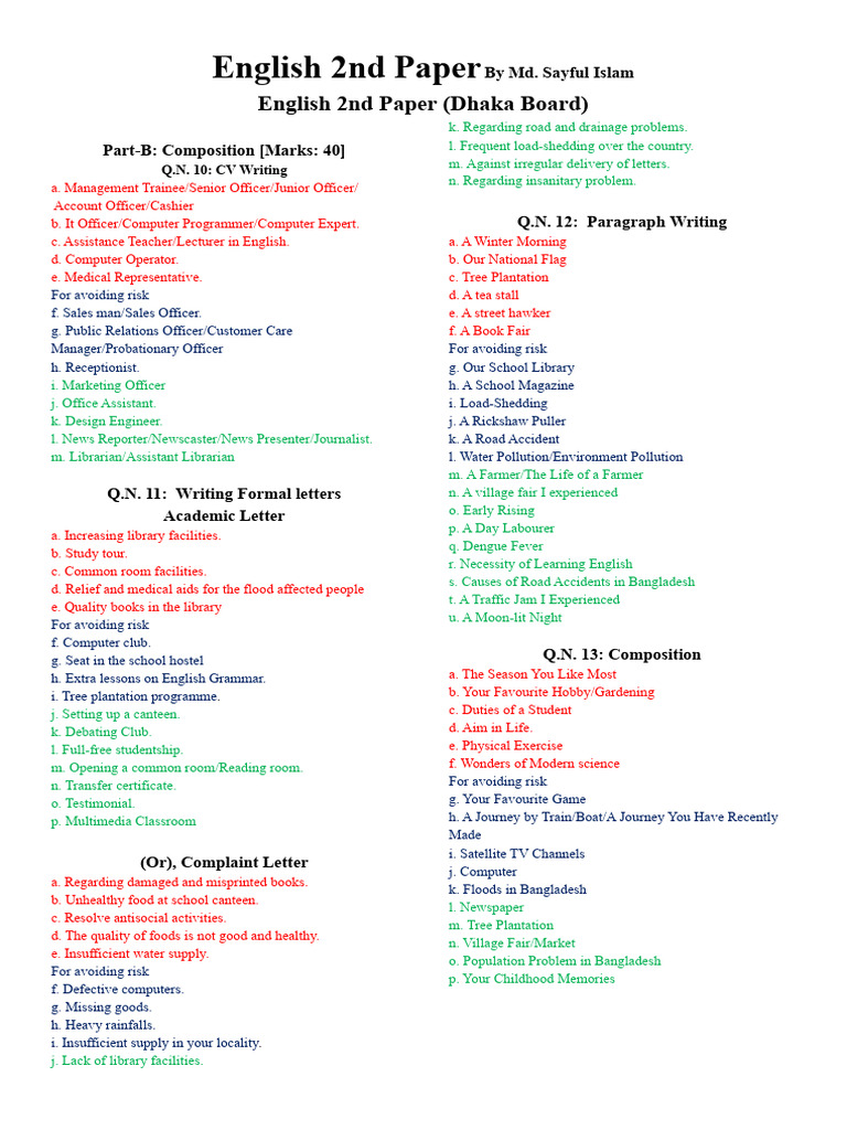 English 2nd Paper Composition Guide | PDF | Libraries | Flood