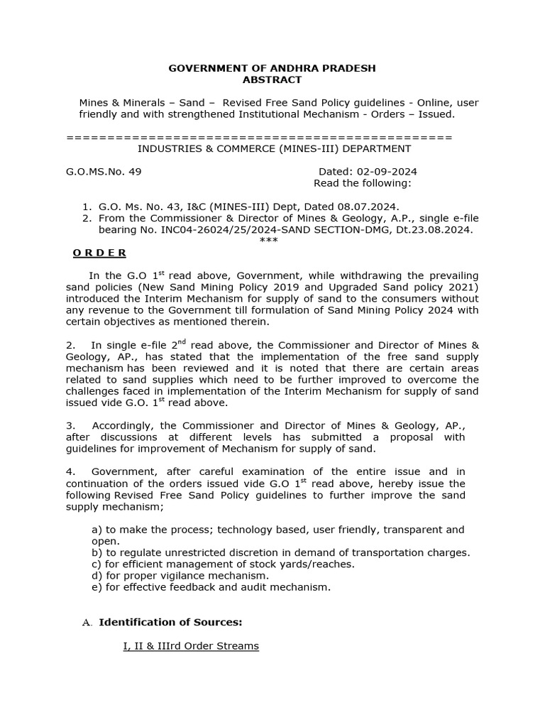 Revised Free Sand Policy 2024 Guidelines | PDF | Mining