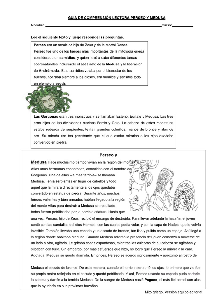 Resumen del mito de Perseo y Medusa | PDF
