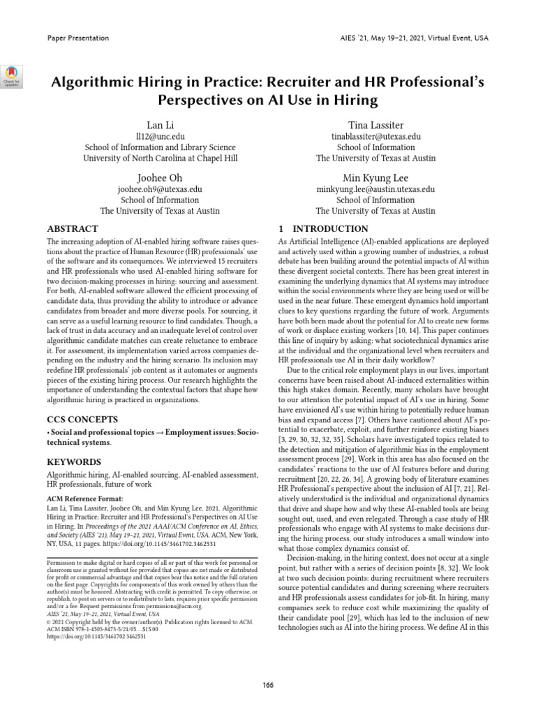 AI in Hiring: Recruiter Perspectives | PDF | Recruitment | Artificial ...