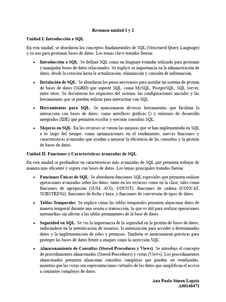 Simon+ +ana+ +Resumen+de+Las+Unidades1+y+2 | PDF | SQL | Bases de datos