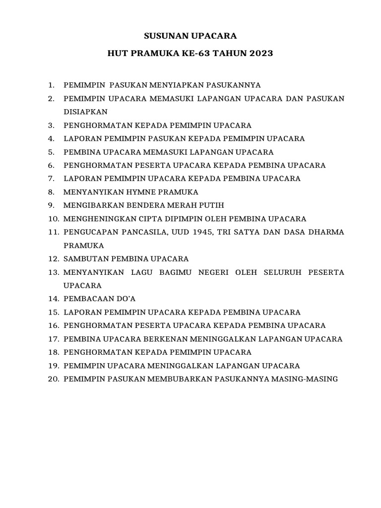 Susunan Upacara HUT Pramuka 2023 | PDF