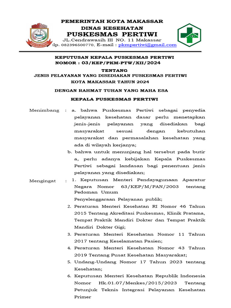 9. SK JENIS-JENIS PELAYANAN PUSKESMAS(1) (1) | PDF