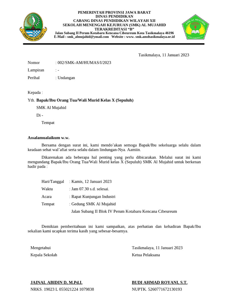 Surat Rapat Orang Tua | PDF