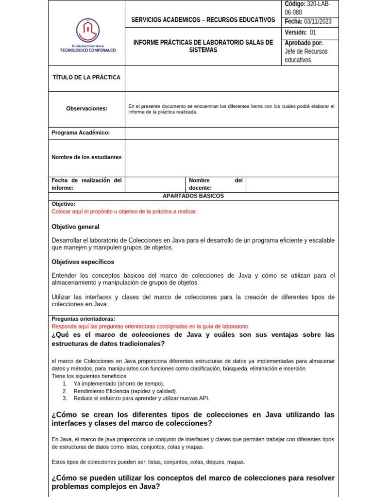 320-LAB-06-080 - FR INFORME PRACTICAS DE LABORATORIO SALAS DE SISTEMAS | PDF | Java (lenguaje de ...