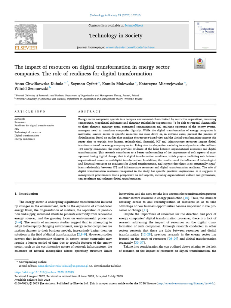 The Impact of Resources On Digital Transformation in Energy Sector ...