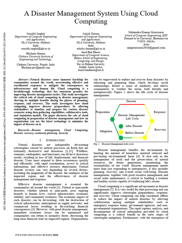 A Disaster Management System Using Cloud Computing | PDF | Cloud Computing | Natural Disasters