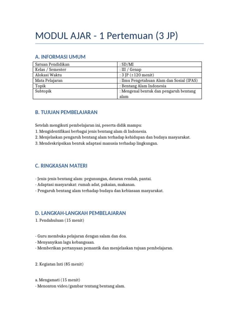 Modul Ajar IPAS 1 Pertemuan 3JP | PDF