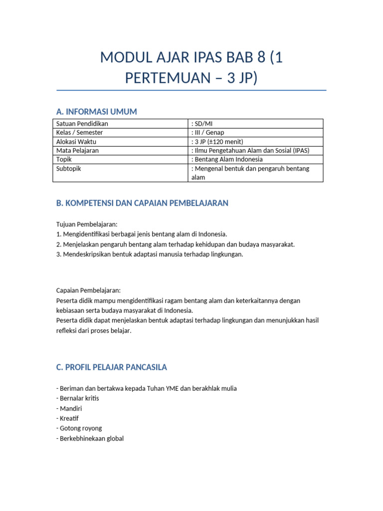 Modul Ajar IPAS Bab8 1Pertemuan Lengkap | PDF
