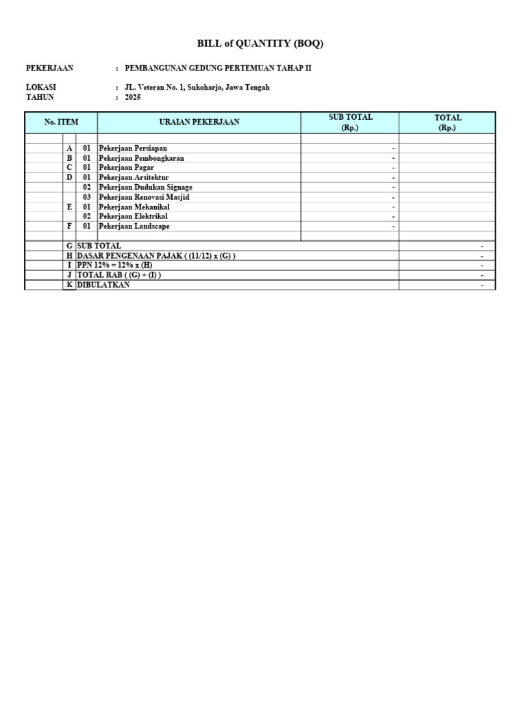 BoQ+Gedung+Pertemuan+Tahap+II+R060325[1] | PDF