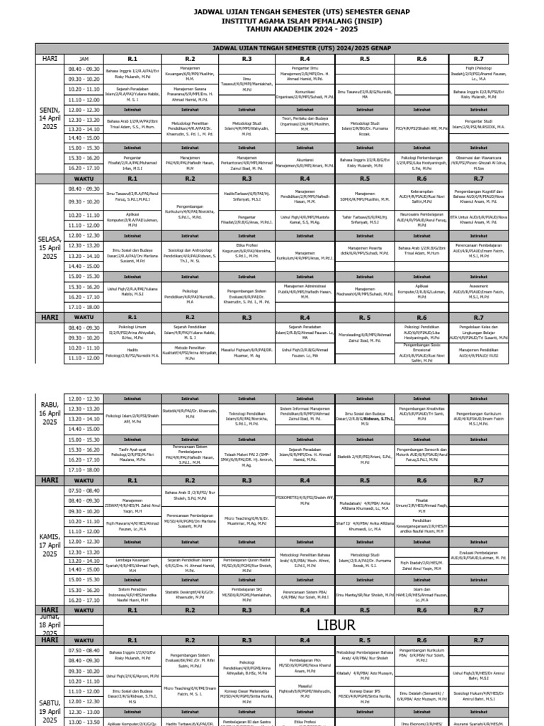JADWAL UJIAN TENGAH SEMESTER GENAP 2024-2025.. | PDF