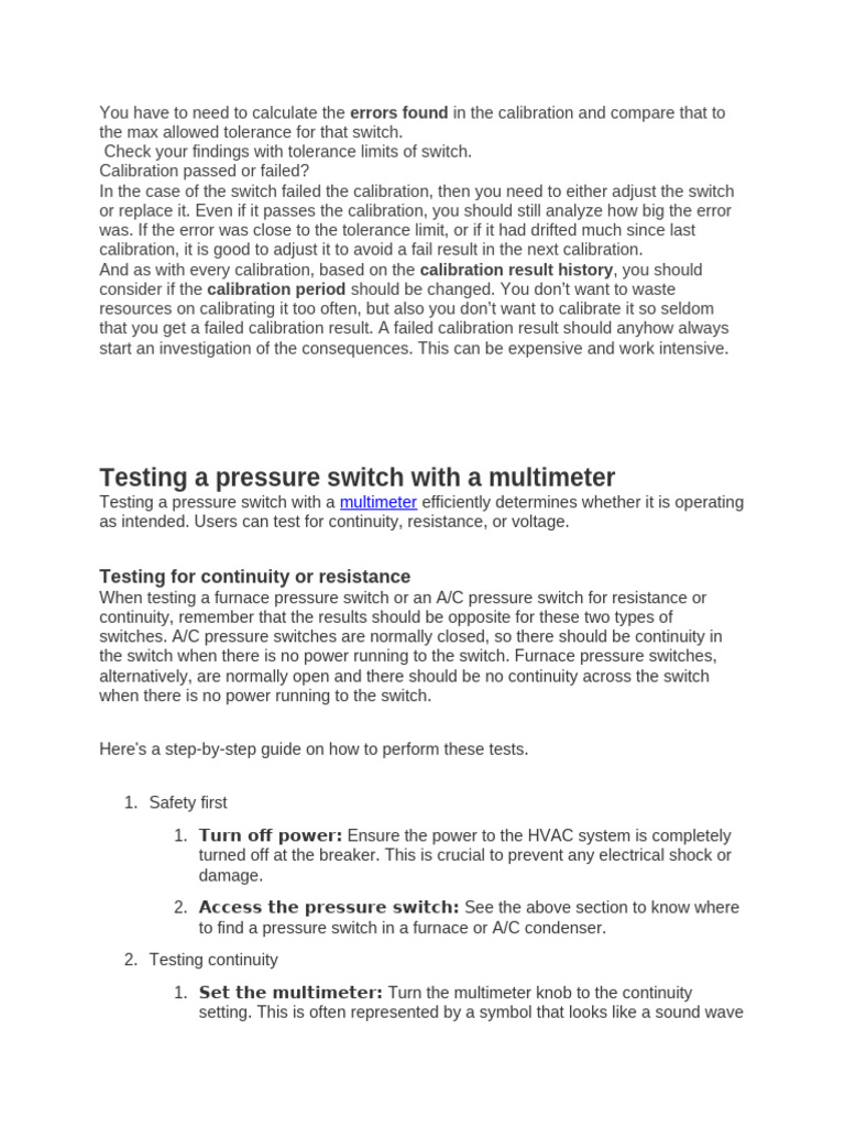 Pressure Switch Calibration | PDF | Switch | Calibration