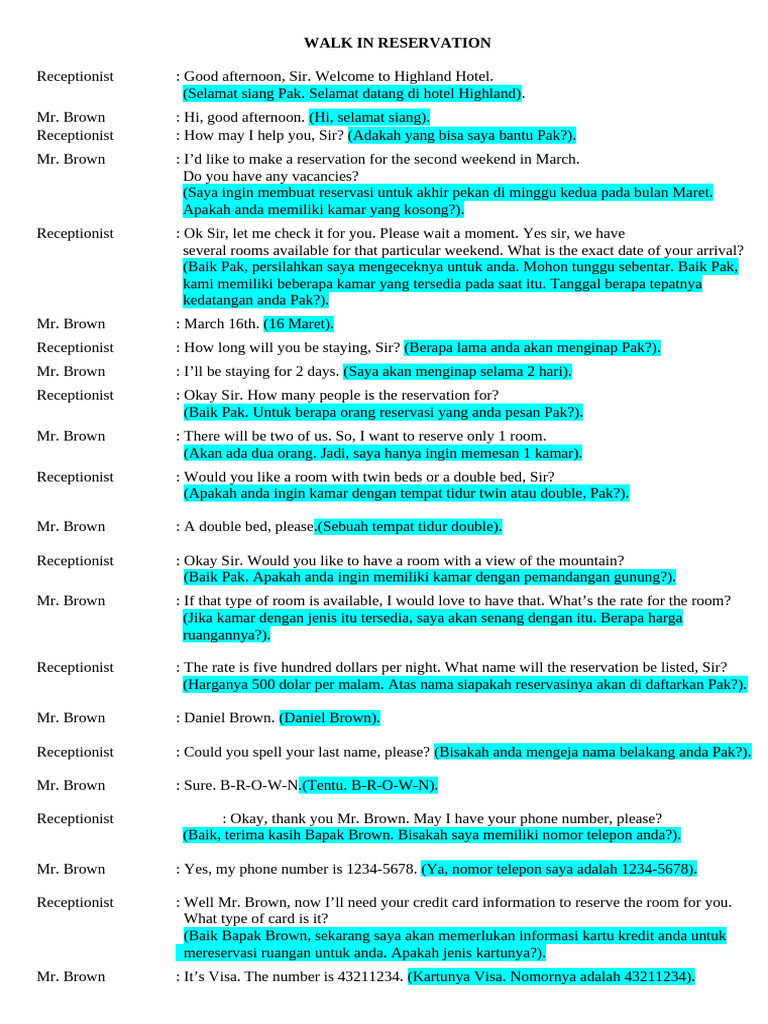 WALK IN RESERVATION | PDF