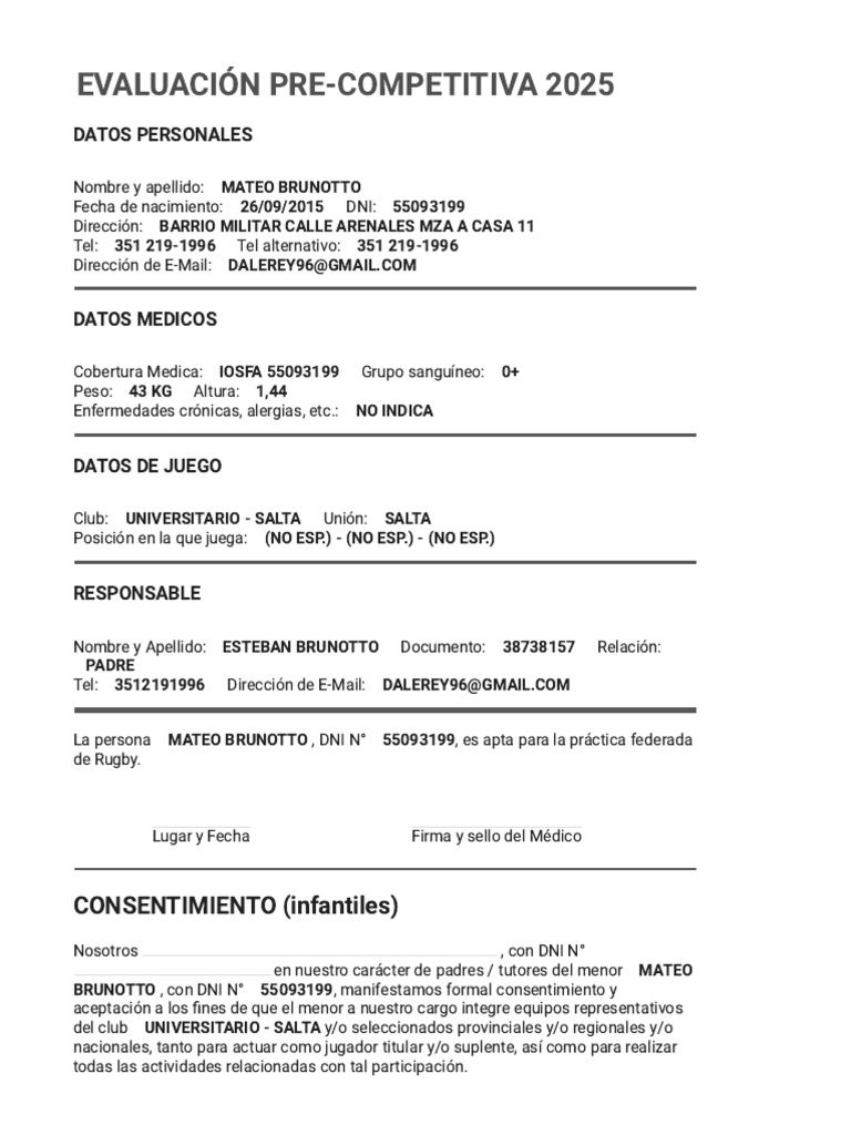 Evaluación Pre Competitiva 2025 | PDF | Fútbol rugby