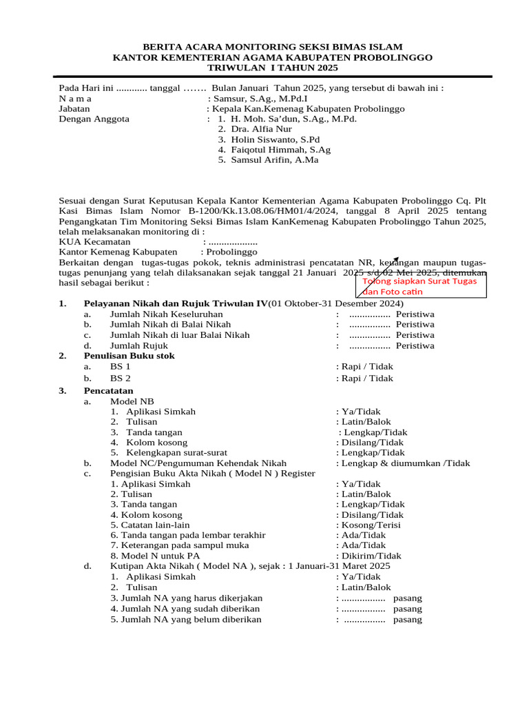 Berita Acara Supervisi TRW 1 2025 | PDF