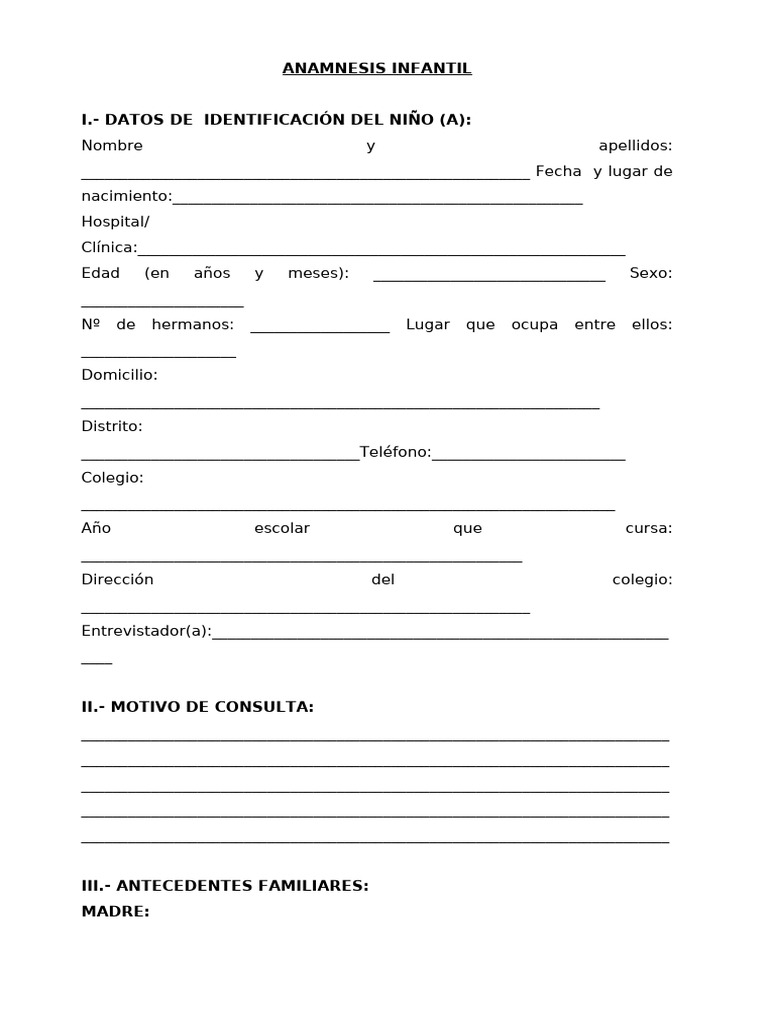 Anamnesis Infantil: Guía Completa | PDF | Medicina | Cuidado de la salud