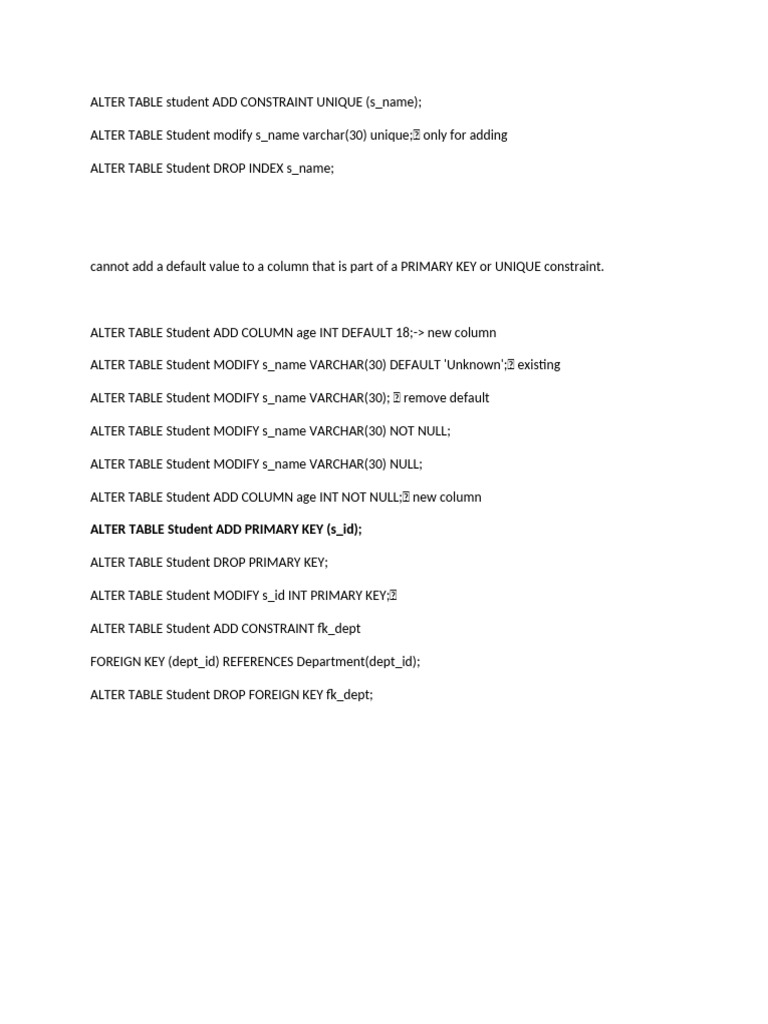 SQL Unique Constraint Modifications | PDF