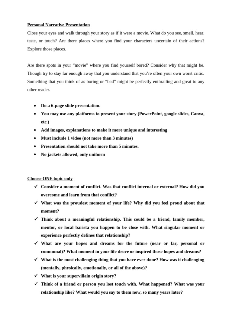 Personal Narrative Presentation | PDF