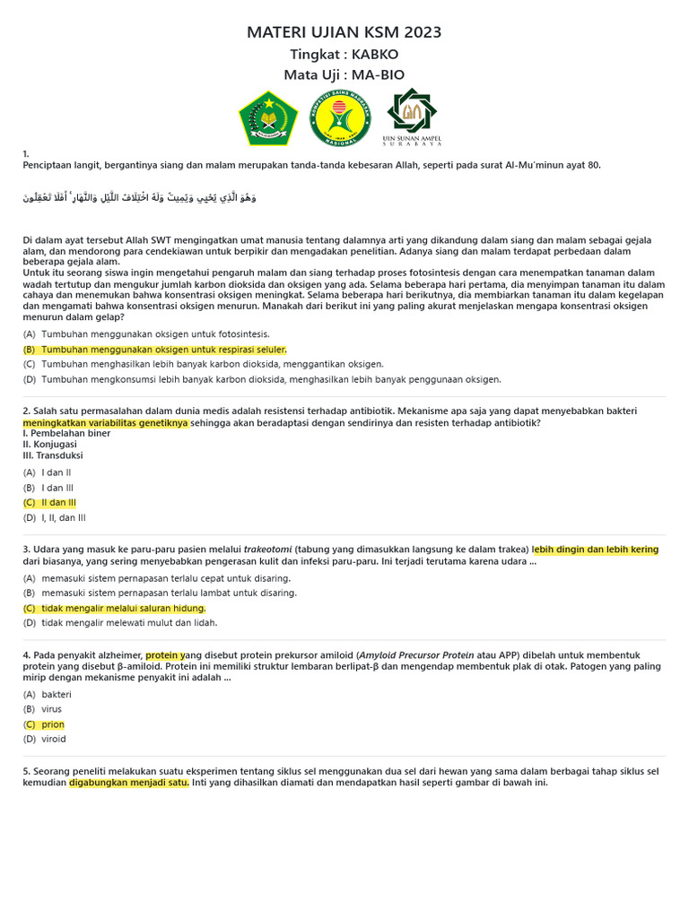 Ujian KSM 2023: Materi MA-BIO | PDF