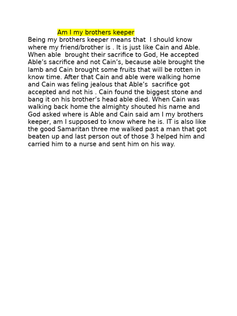 Am I My Brothers Keeper Preghing For Joshua in May | PDF