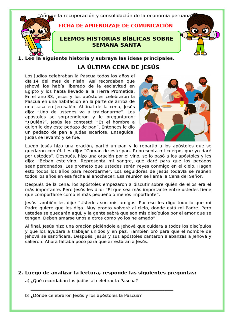 Ficha-Lun-Com-Leemos Historias Bíblicas Sobre Semana Santa | PDF ...