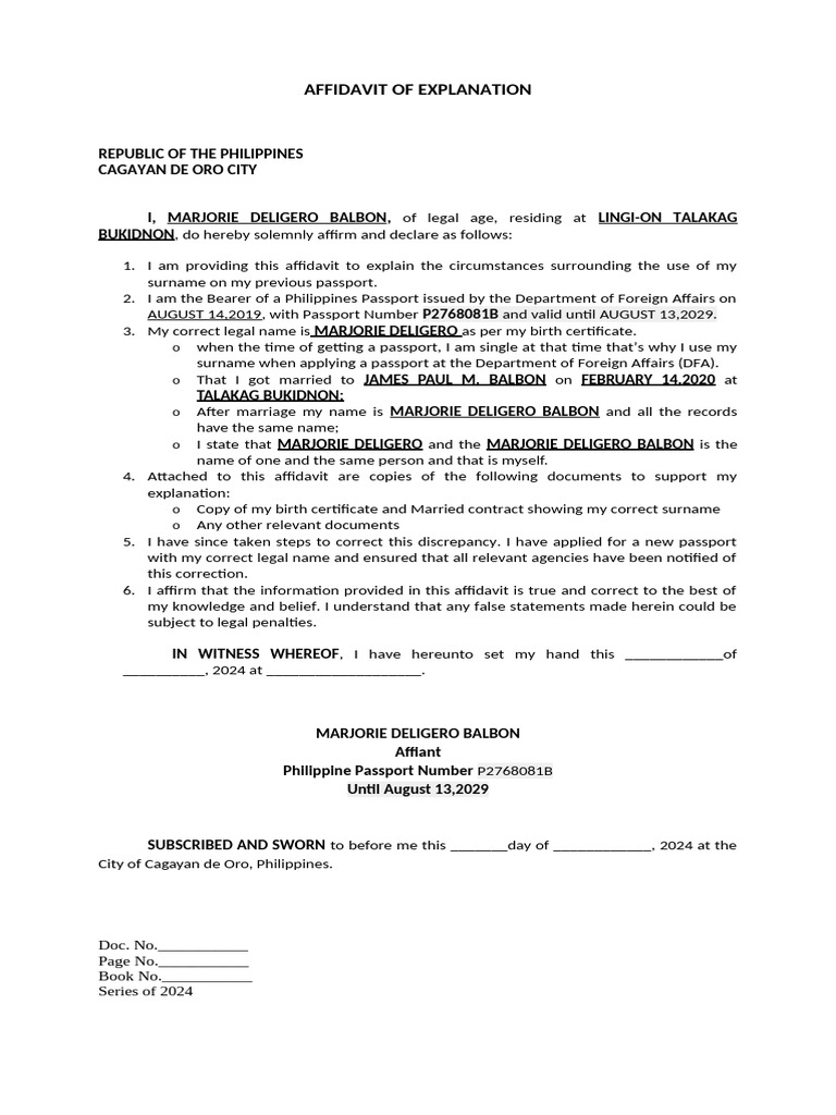Affidavit of Explanation | PDF | Affidavit | Passport