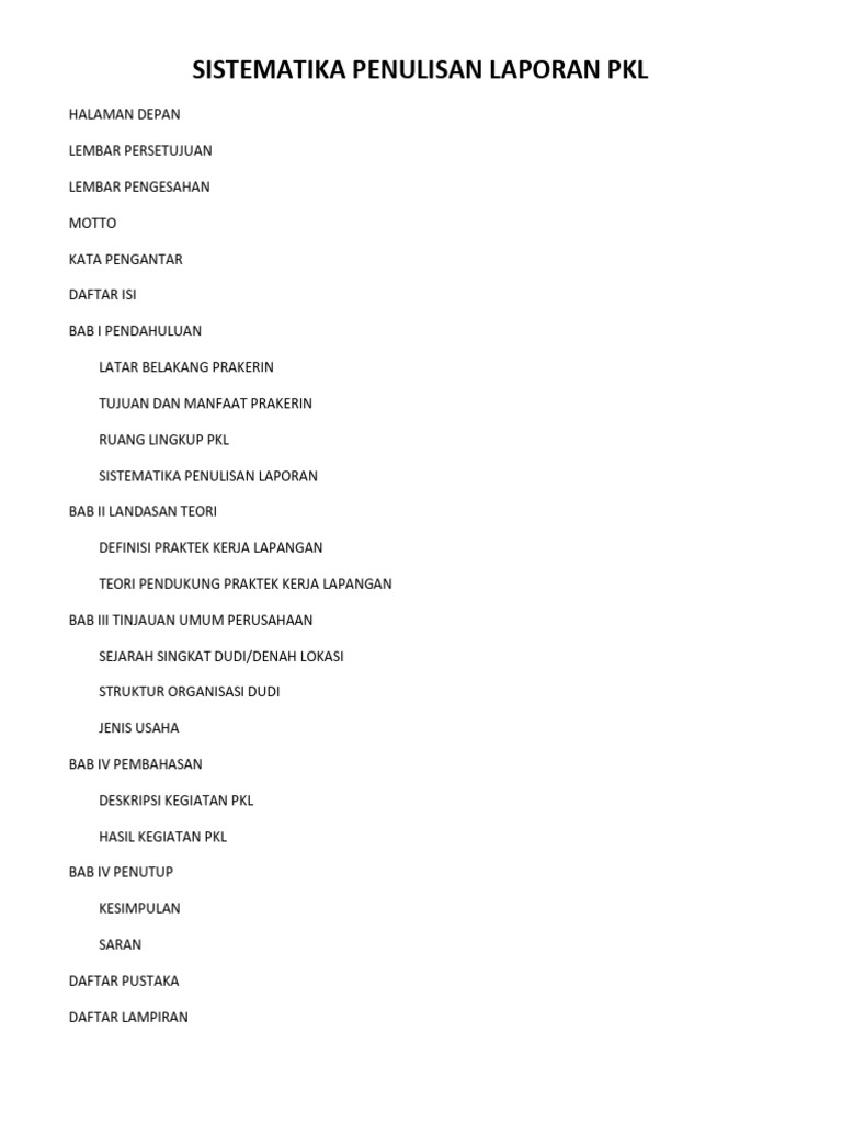 Sistematika Penulisan Laporan Pkl | PDF