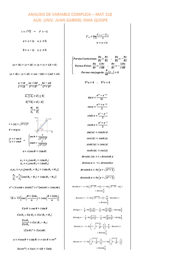 Formulario 1P - Mat 218 | PDF | Análisis complejo | Álgebra abstracta