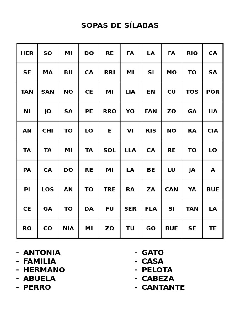 Sopa de Sílabas Diversas | PDF
