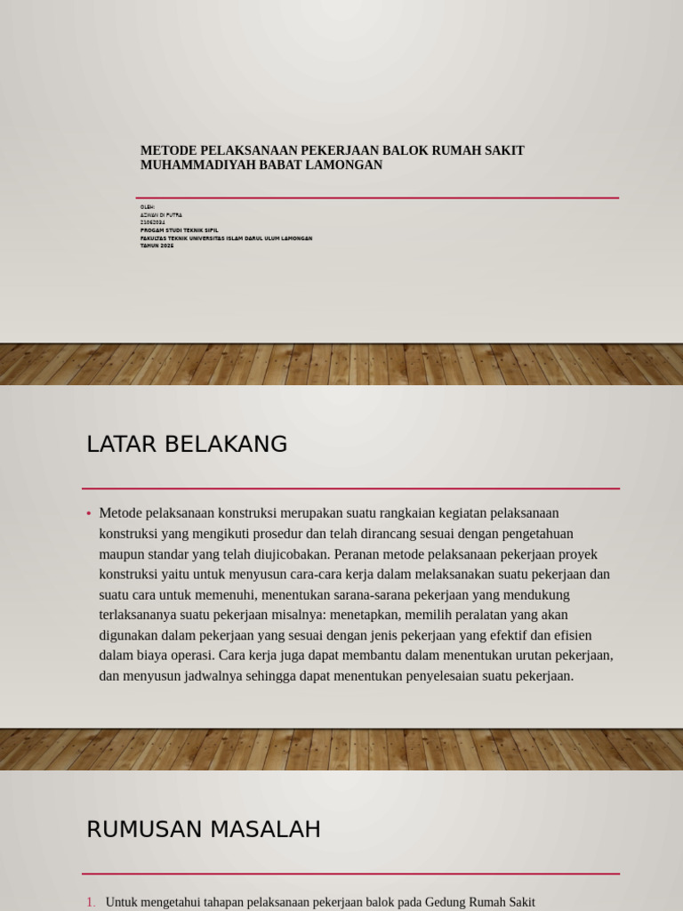 Metode Pelaksanaan Pekerjaan Balok Rumah Sakit Muhammadiyah Babat | PDF