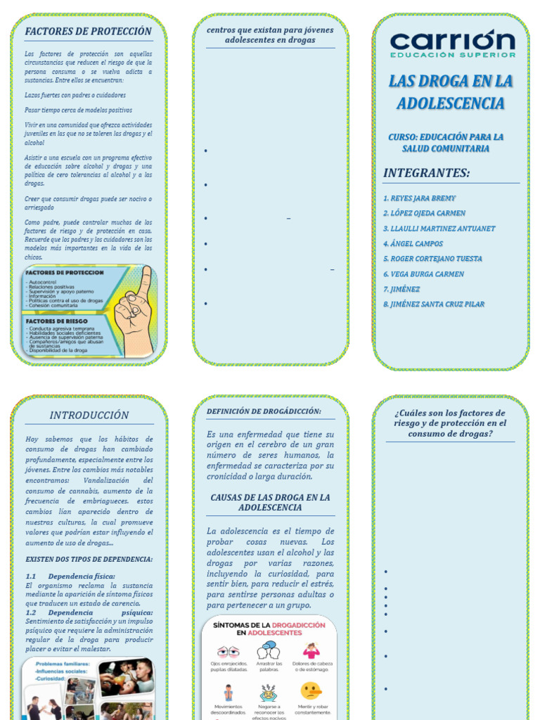 Triptico Las Droga en La Adolescencia | PDF | La dependencia de ...