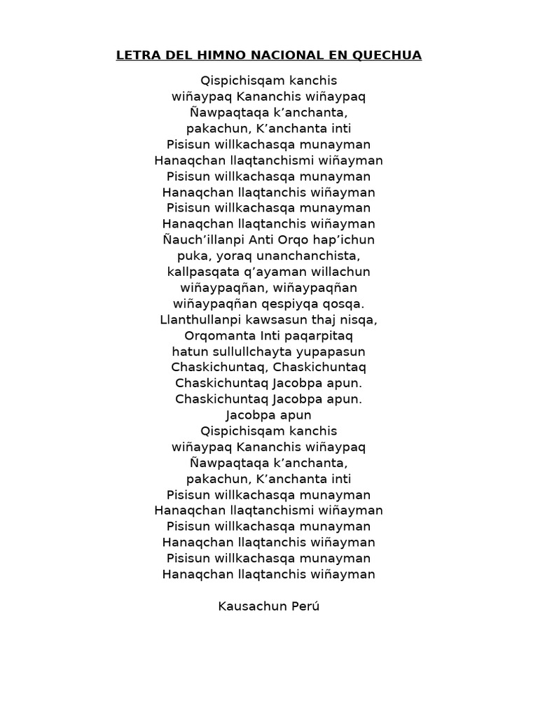 HIMNO NACIONAL QUECHUA | PDF