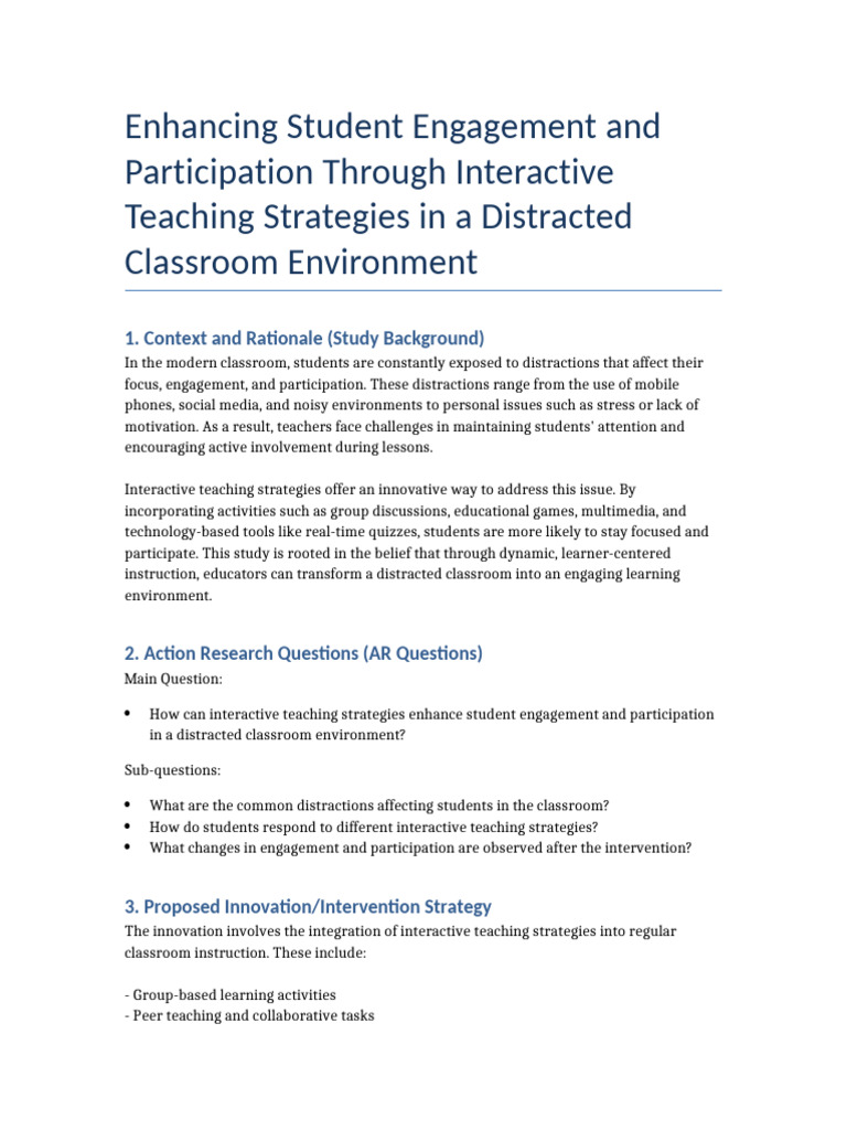 Action Research Engagement Strategies | PDF | Classroom | Multimedia
