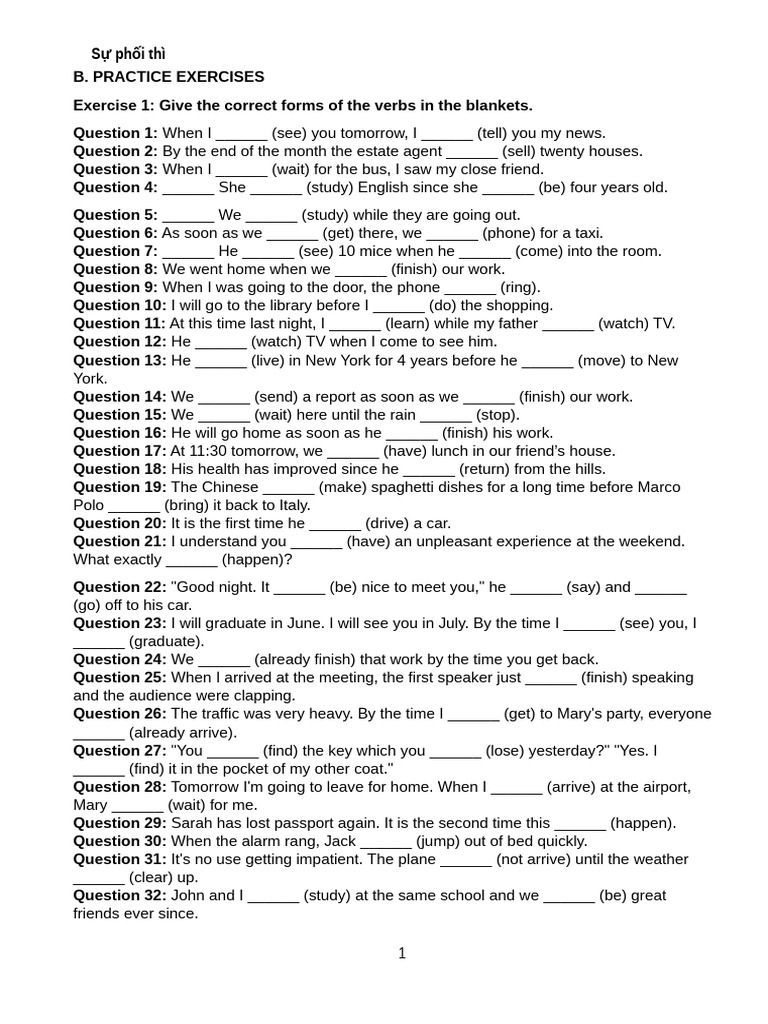 Sự phối thì -BTTA | PDF