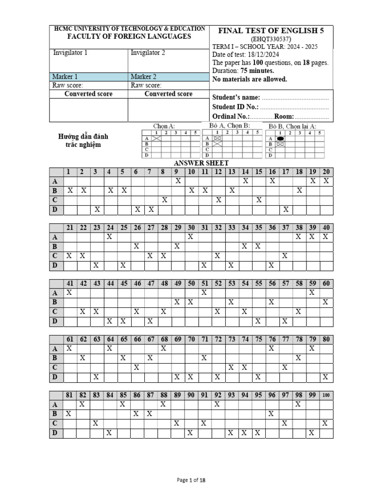 English 5 Final Test 2024-2025 | PDF