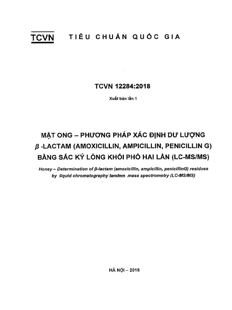 TCVN 12284 - 2018-xác định dư lượng beta-lactam (amoxicillin ...