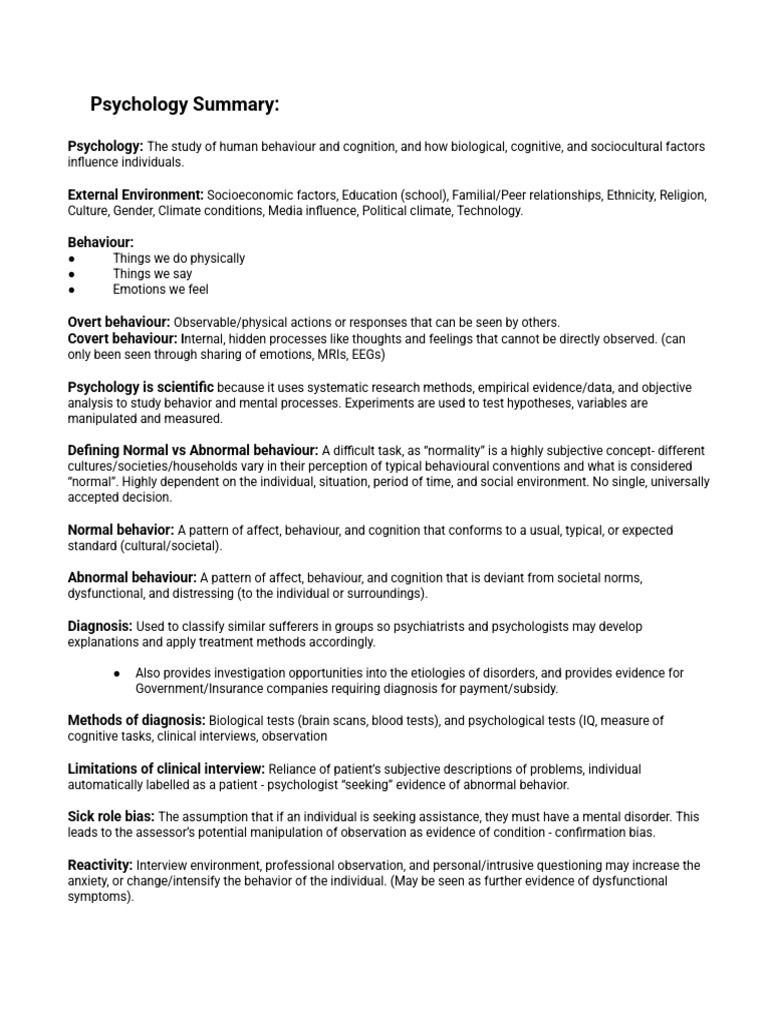 IBDP: Intro to Psychology Summary document (HL) | PDF | Mental Disorder ...