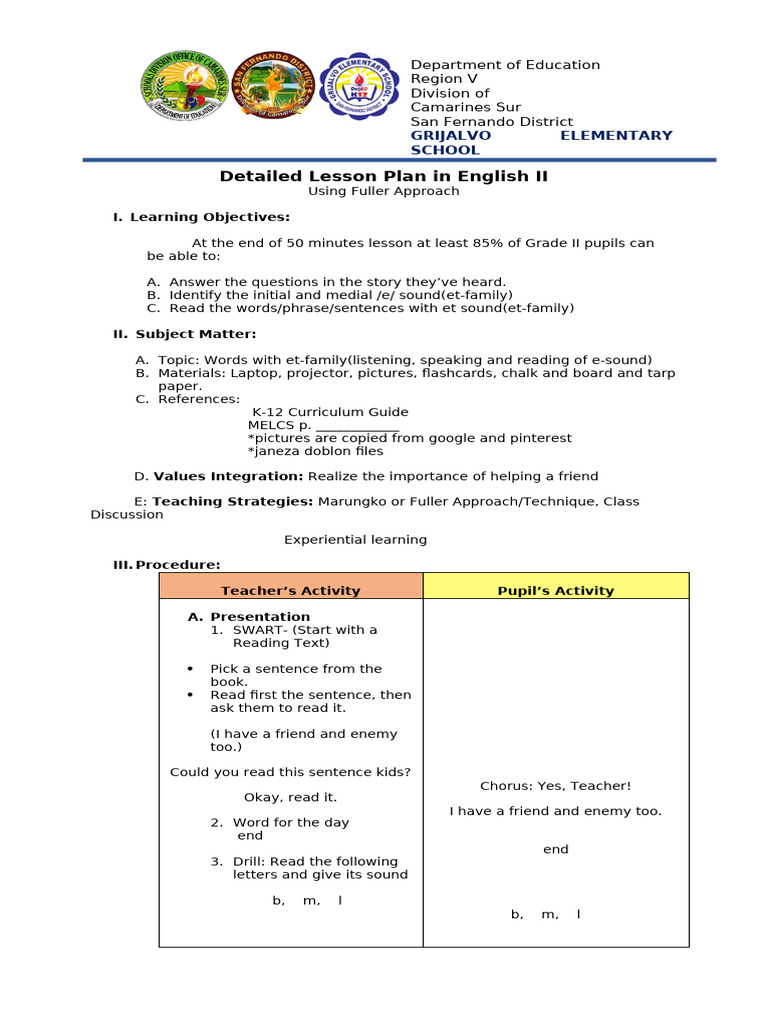 English II Lesson Plan: Fuller Approach | PDF | Lesson Plan | Learning