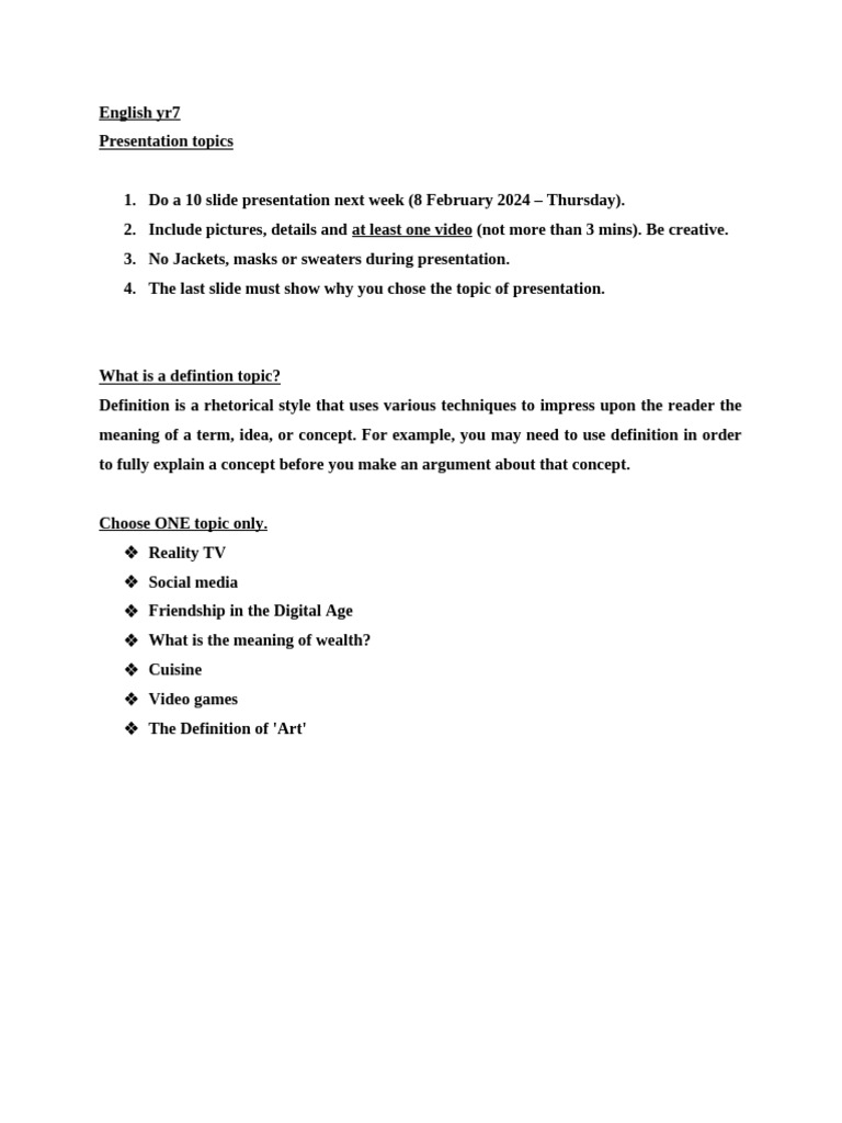 English Yr7 Presentation | PDF