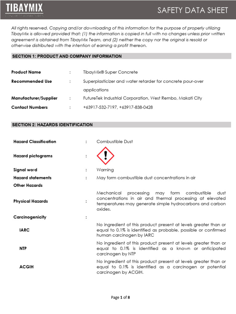 SDS TibayMix Super Concrete | PDF | Waste | Waste Management