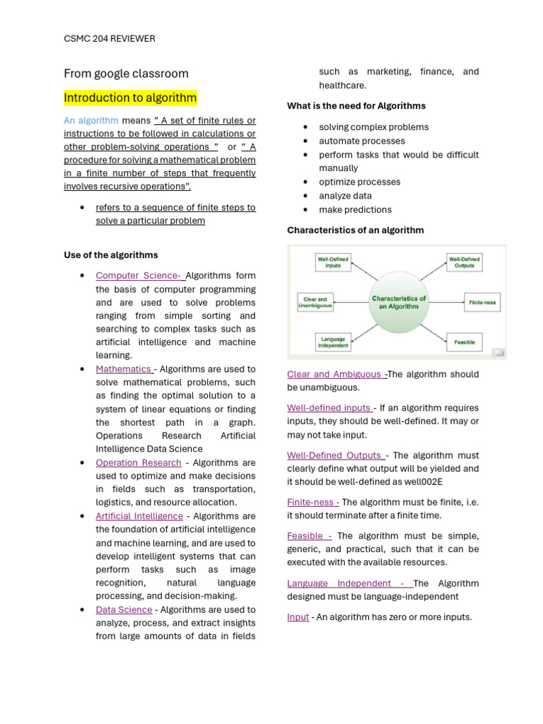 CMSC 204 REVIEWER (FROM Google Classroom) | PDF | Algorithms | Graph Theory